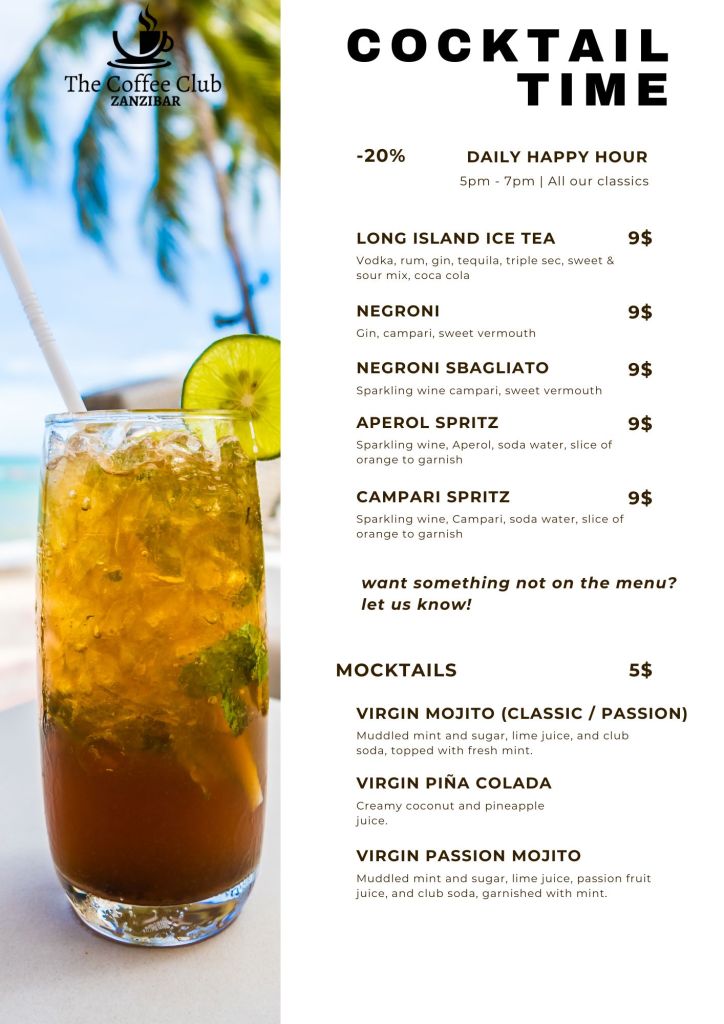 Our Drinks Menu - Coconuts Kite Zanzibar